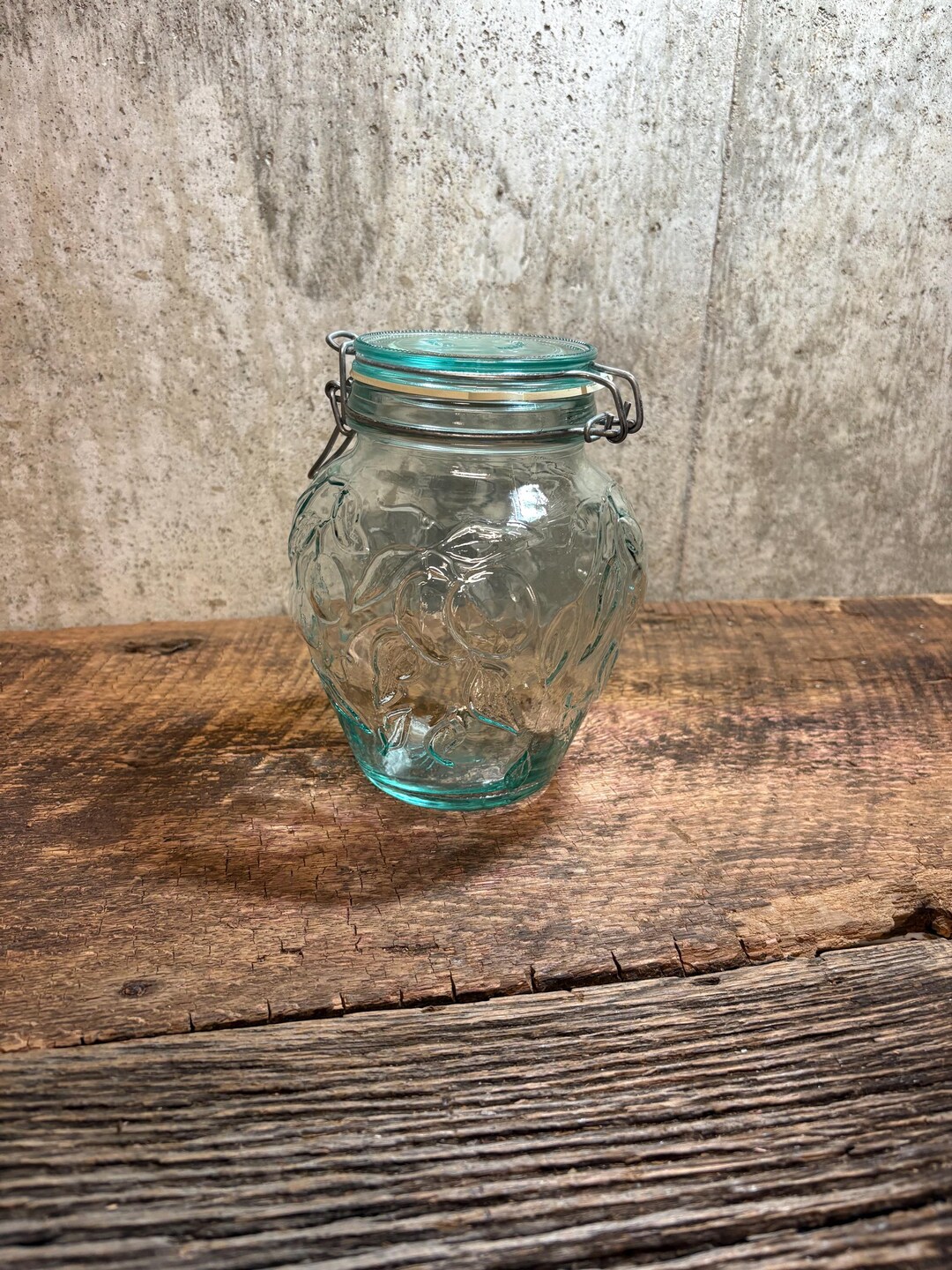Vintage Hermetic, Green Glass Jar, Fruit Clamp Jar, Clamp Jar, Sealed ...