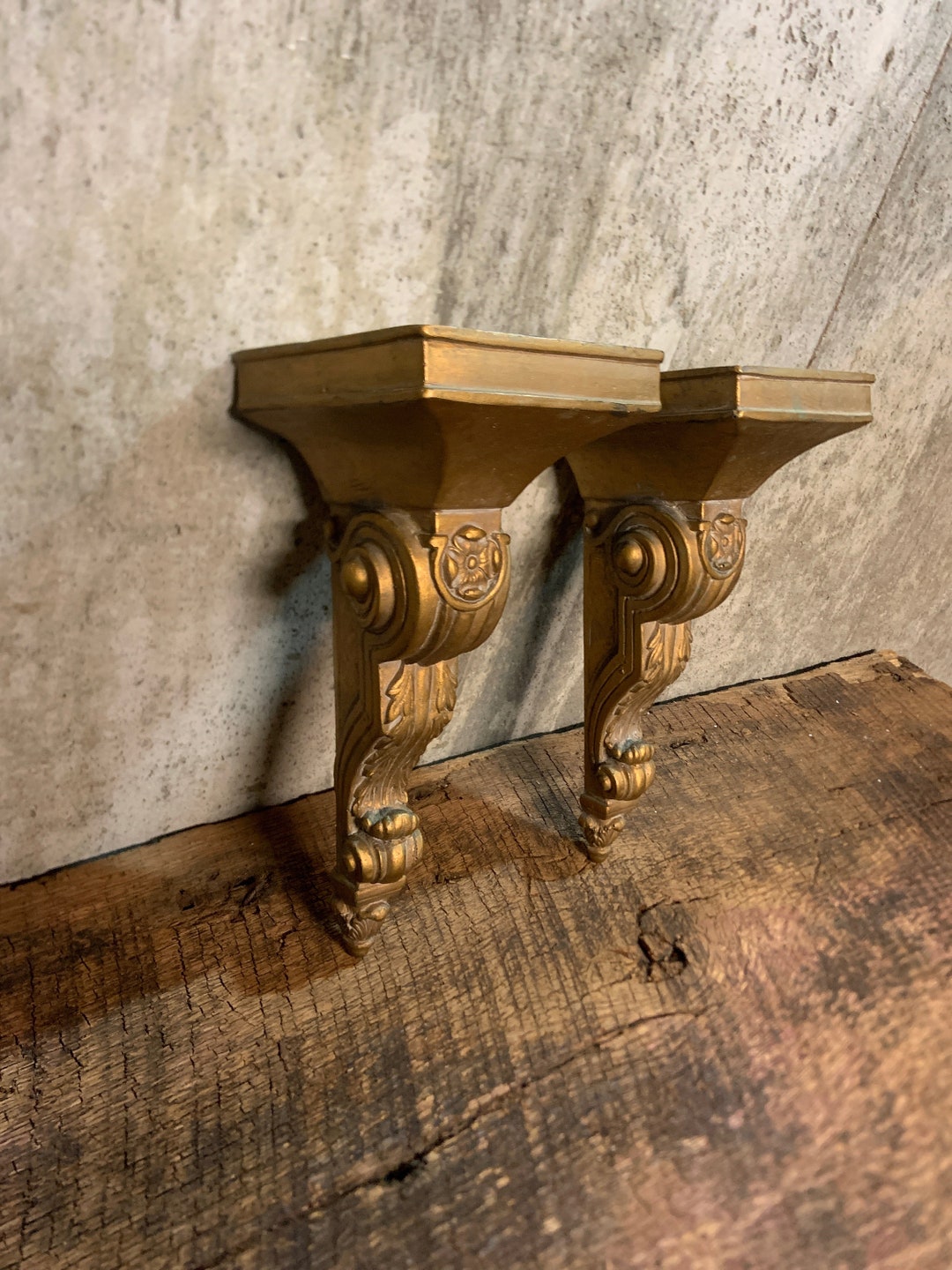 Gold Plaster Wall Display Shelves, Set of 2, Painted Gold Plaster Wall ...