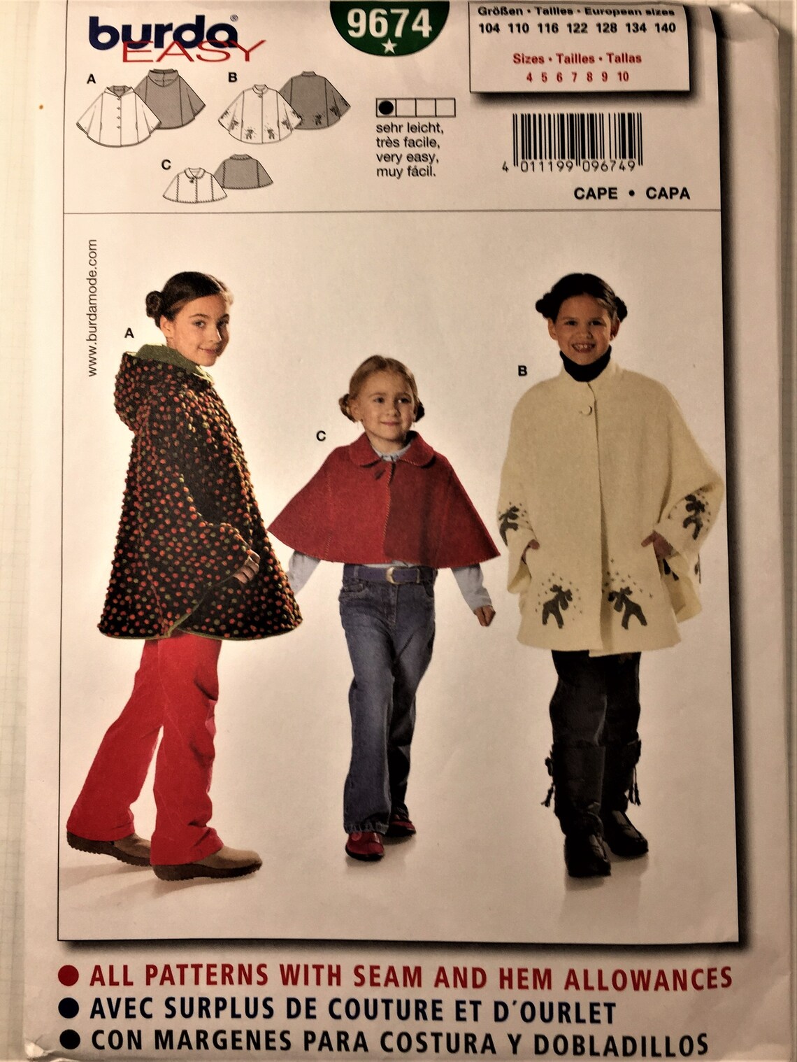 BURDA Easy Girls Cape Sewing Pattern #9674 - Etsy UK