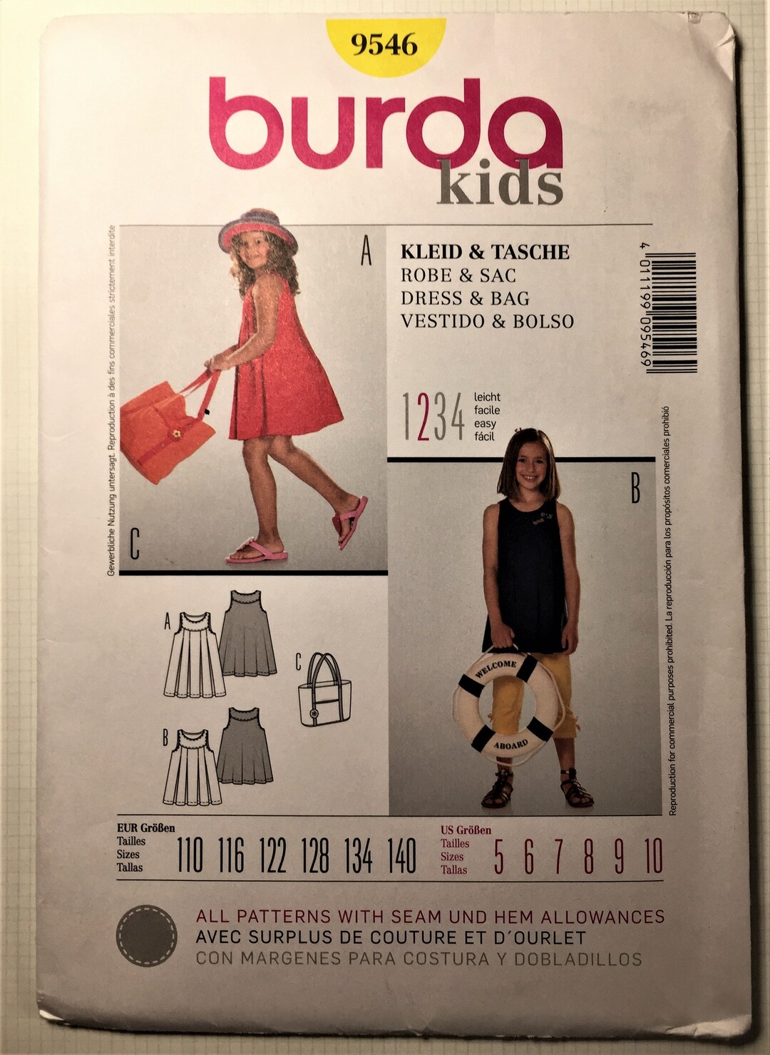 BURDA Kids Sewing Pattern 9546 Dress and Bag - Etsy