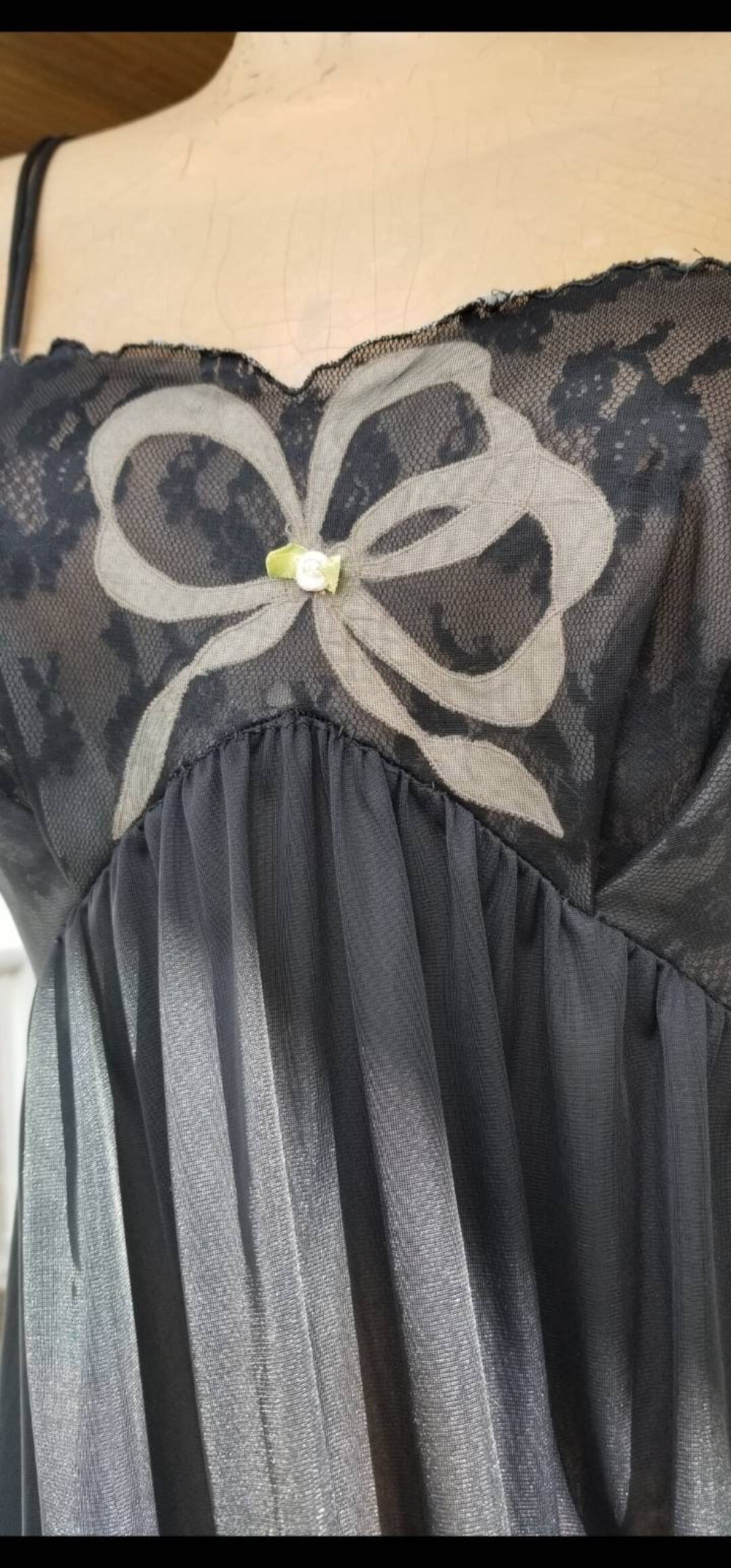 Sexy 60s Sheer Black Lingerie Set, Applique Lace Bow, Full Slip S - Etsy