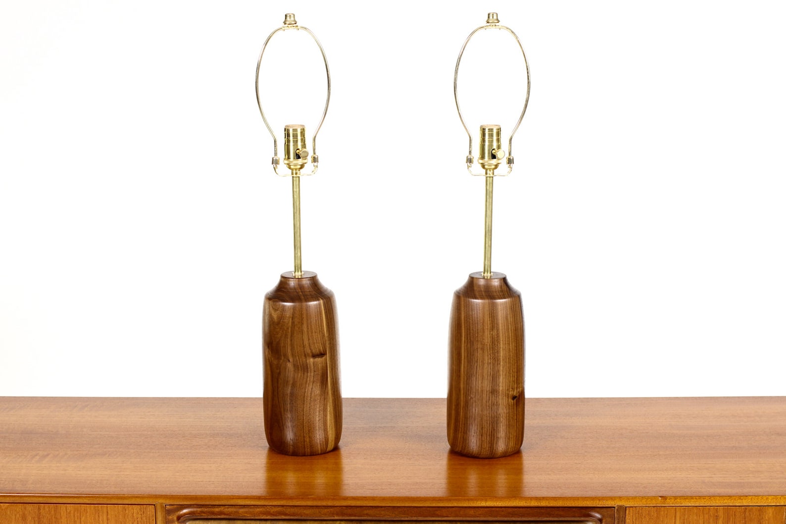 Studio Craft Walnut Table Lamps — Lathe Turned With Brass Detailing ...
