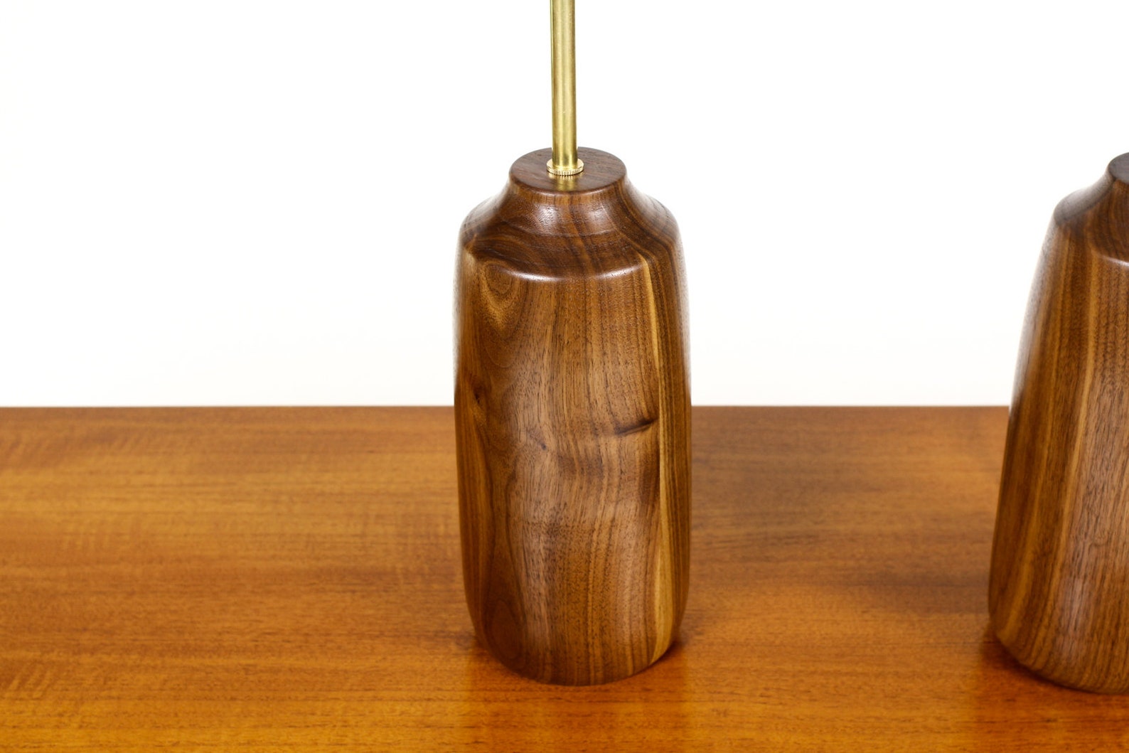 Studio Craft Walnut Table Lamps — Lathe Turned With Brass Detailing ...