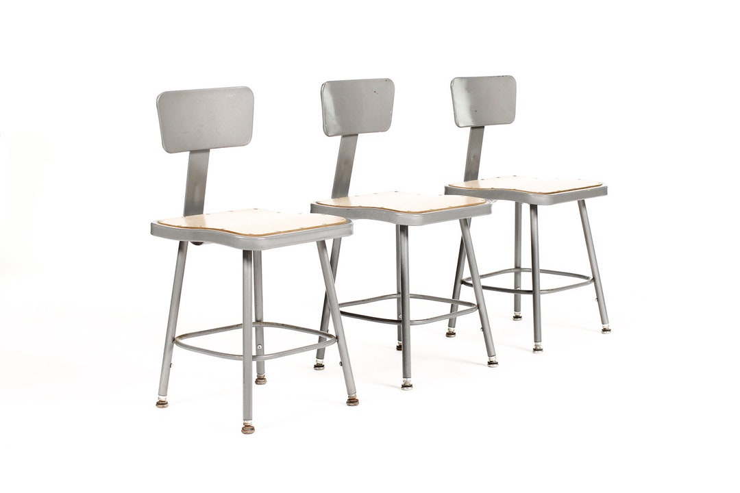 Vintage Industrial Low Metal Stools Gunmetal Gray W/ Masonite Seats Set ...