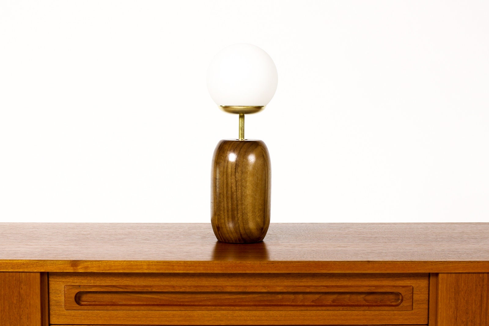 Studio Craft Walnut Table Lamp Lathe Turned With Glass Globe Brass TL8 ...