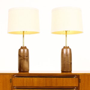Studio Craft Walnut Table Lamps — Lathe Turned With Brass Detailing ...