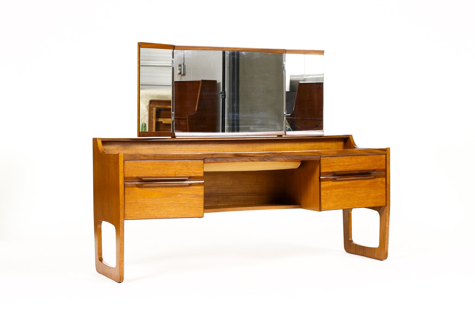 Danish Modern / Mid Century Low Teak Vanity / Dressing Table — Meredew ...