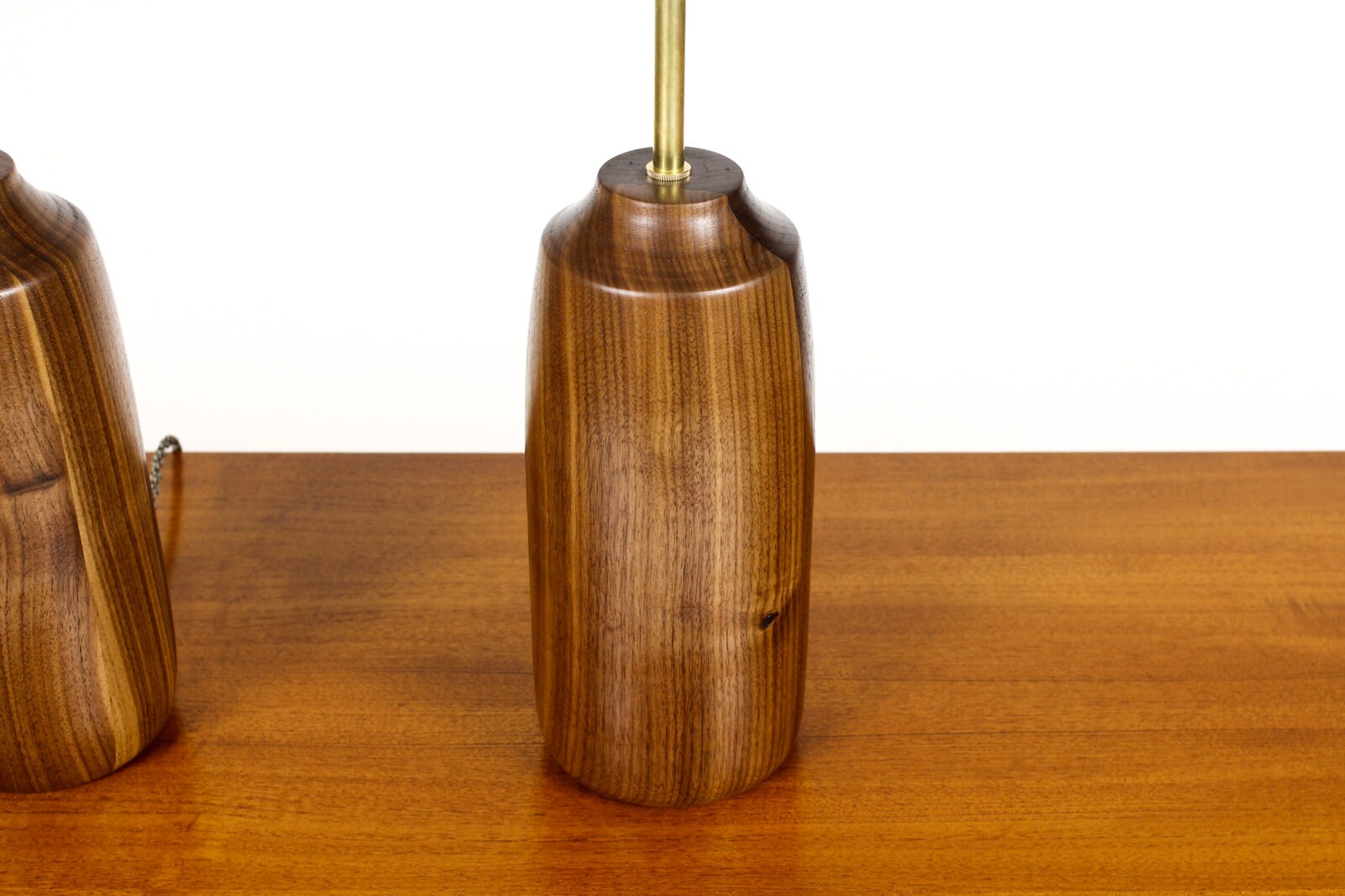Studio Craft Walnut Table Lamps — Lathe Turned With Brass Detailing ...