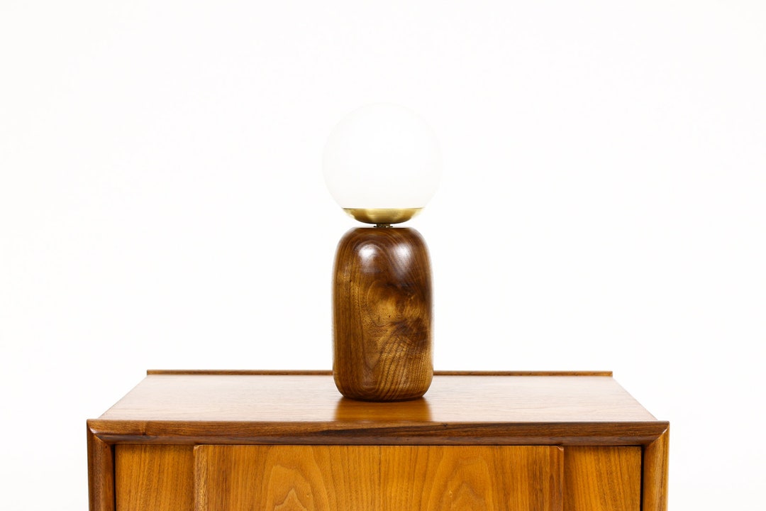 Studio Craft Modernist Walnut Accent Table Lamp — Lathe Turned With ...