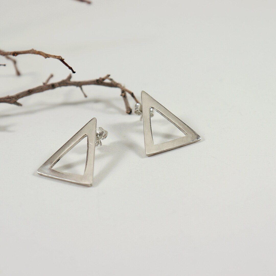 Geometric Triangle Stud Earrings / Delta Shape Handmade From Sterling ...