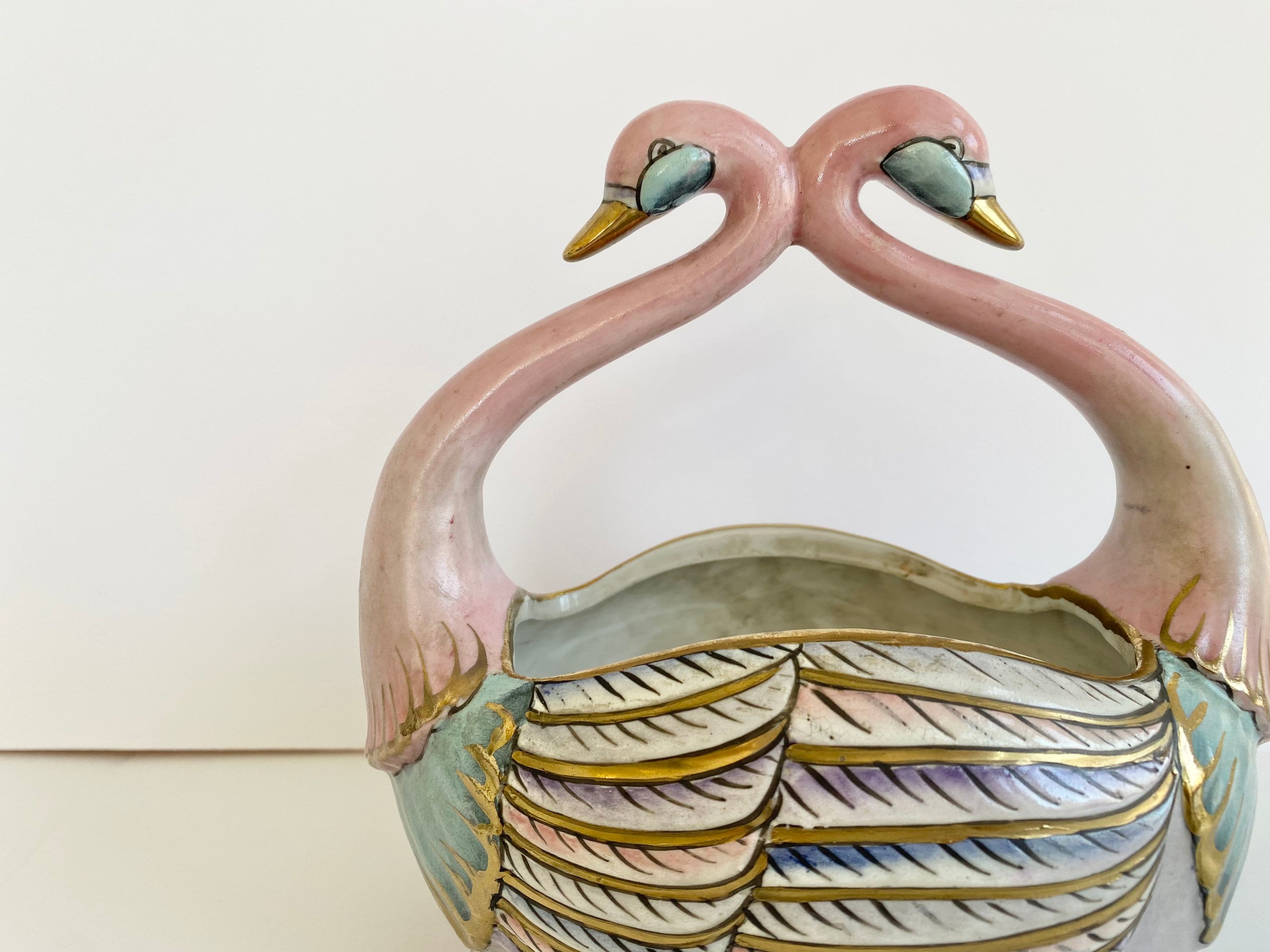 Vintage Double Swan Decorative Bowl or Vase Pastel Colors Ceramic 1980s ...