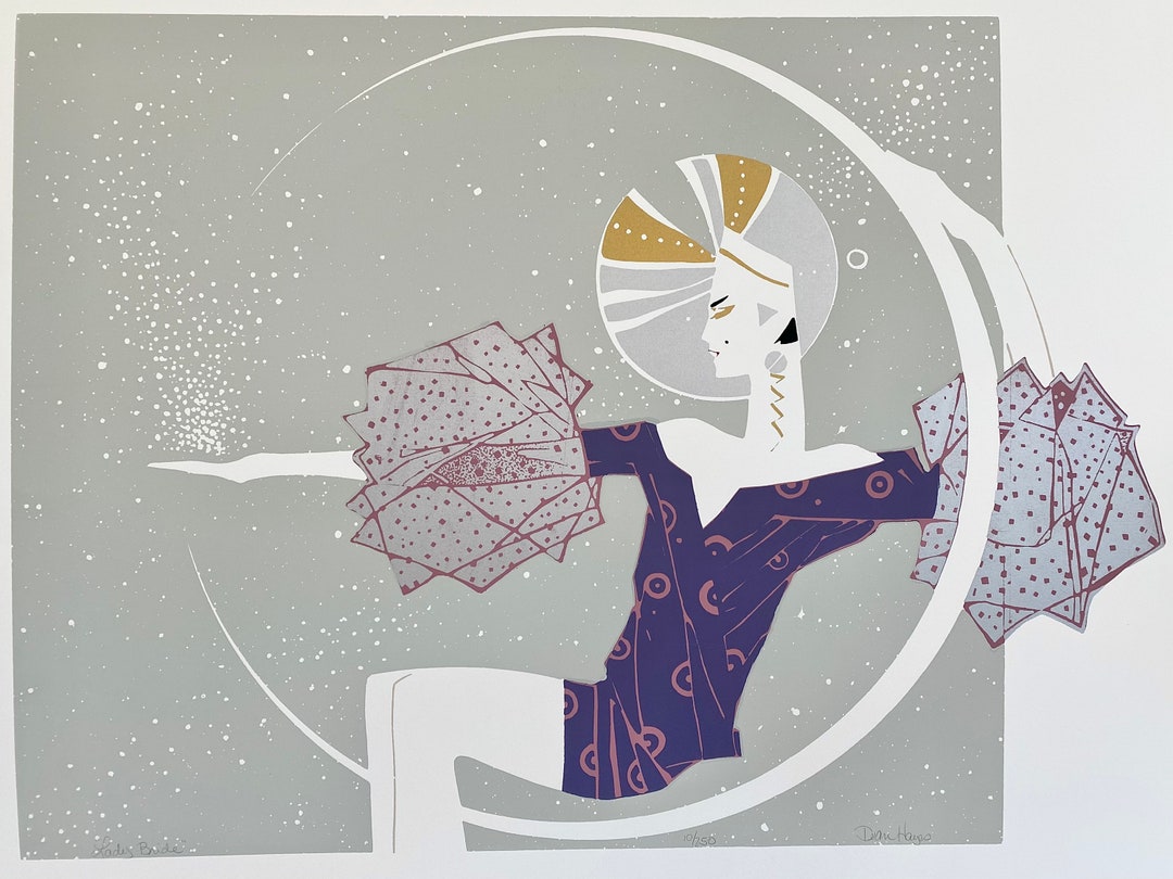 Vintage Lady Bride Serigraph by Dean Hayes 1980s Woman in Headdress and ...