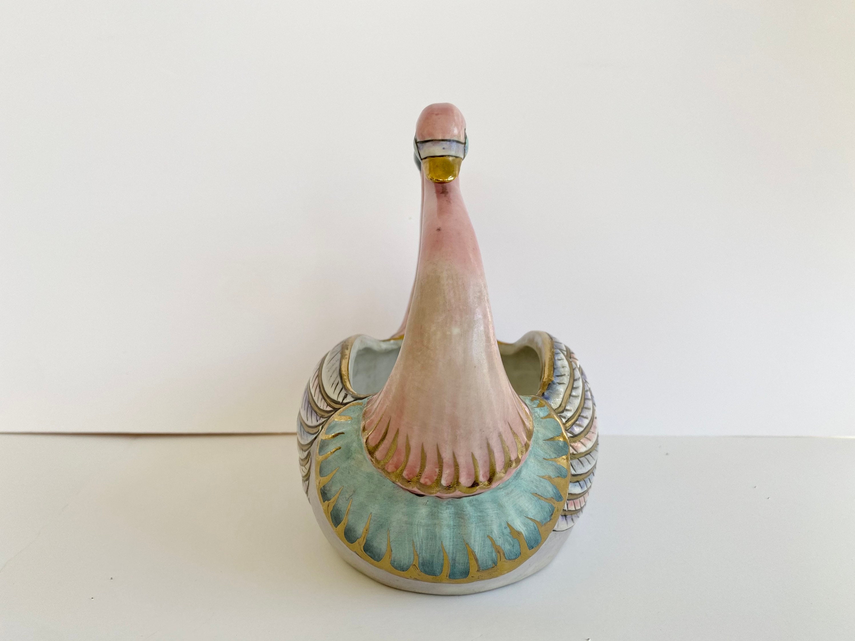 Vintage Double Swan Decorative Bowl or Vase Pastel Colors Ceramic 1980s ...