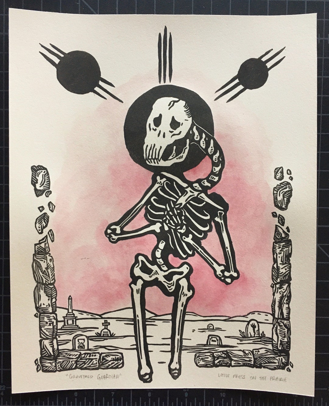 The Graveyard Guardian Linocut - Etsy