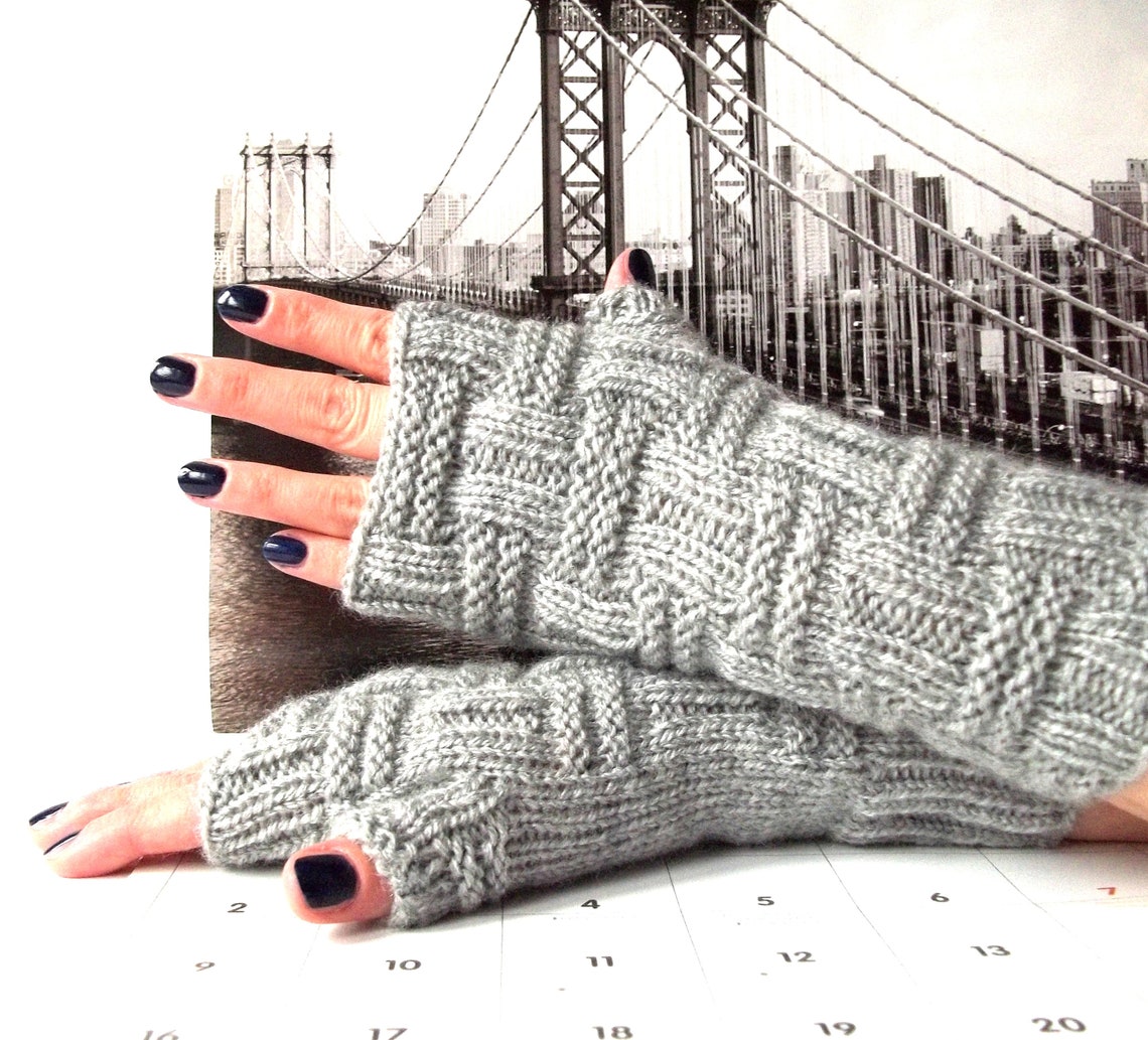 Knit Light Gray Fingerless Gloves Hand Knitted Fingerless - Etsy