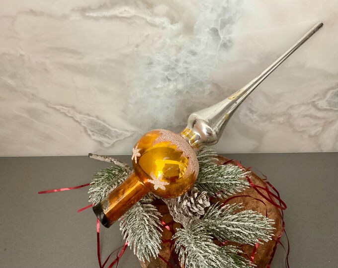 Shiny Brite Tree Topper Vintage Glass Germany Mica and Gold Christmas ...
