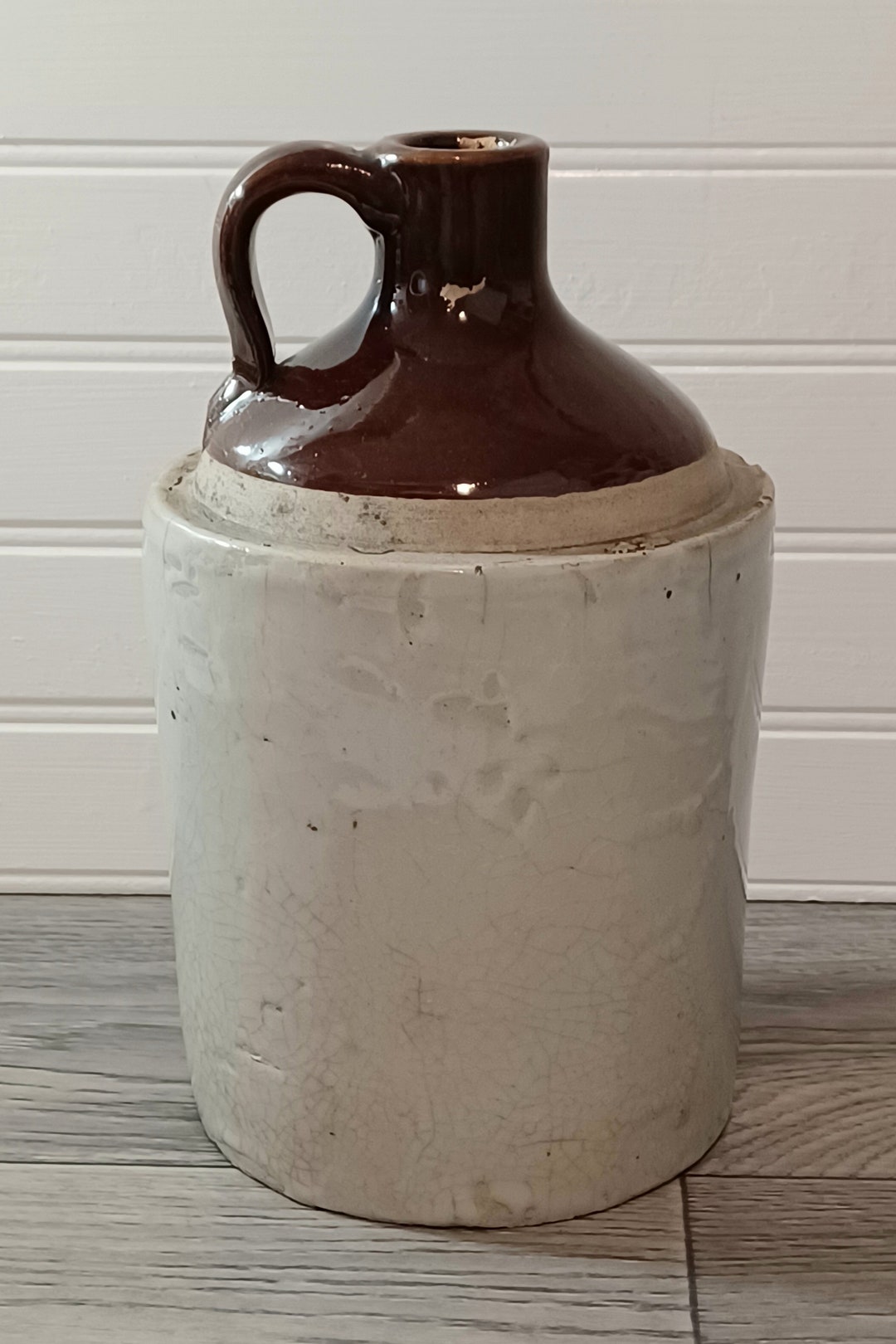 Antique 1 Gallon Primitive 2-tone Brown & Beige Stoneware Crock ...