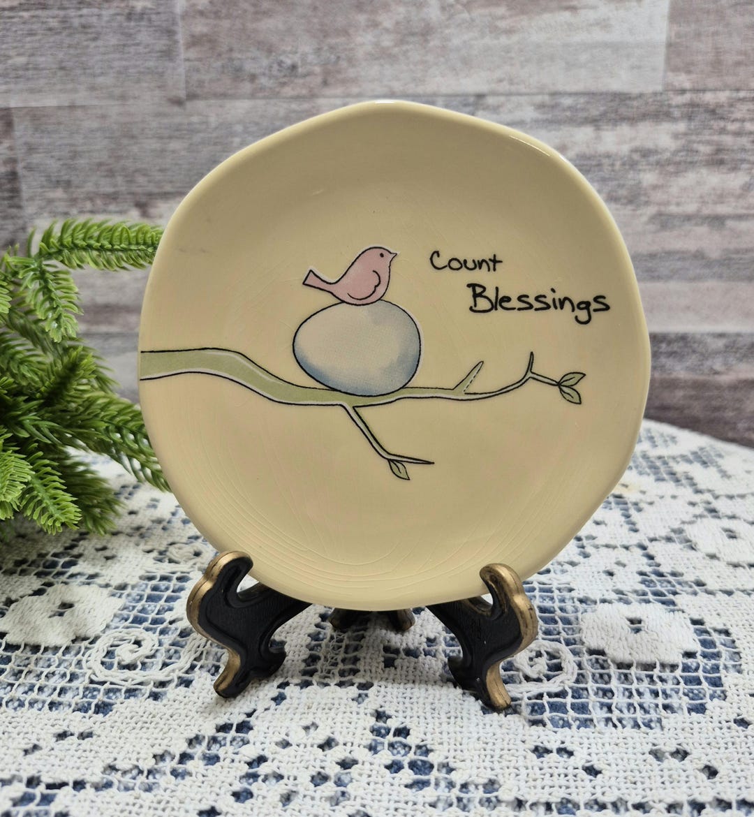 Vintage Ganz Mini Plate: "count Blessings" Bird & Egg Decor - Etsy