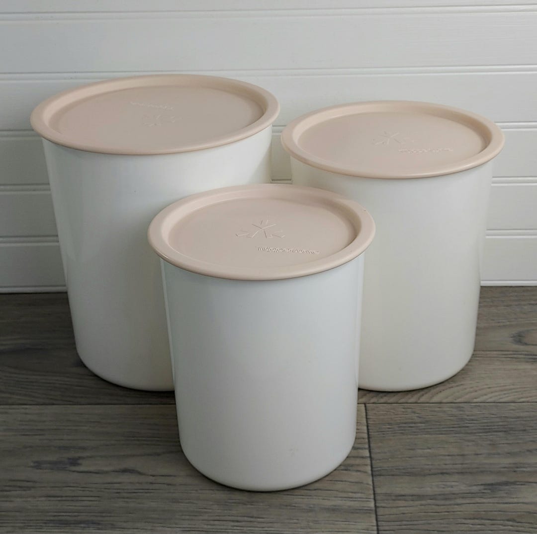 Tupperware Canister Set White W/ One Touch Blush Color Lids 2416A ...