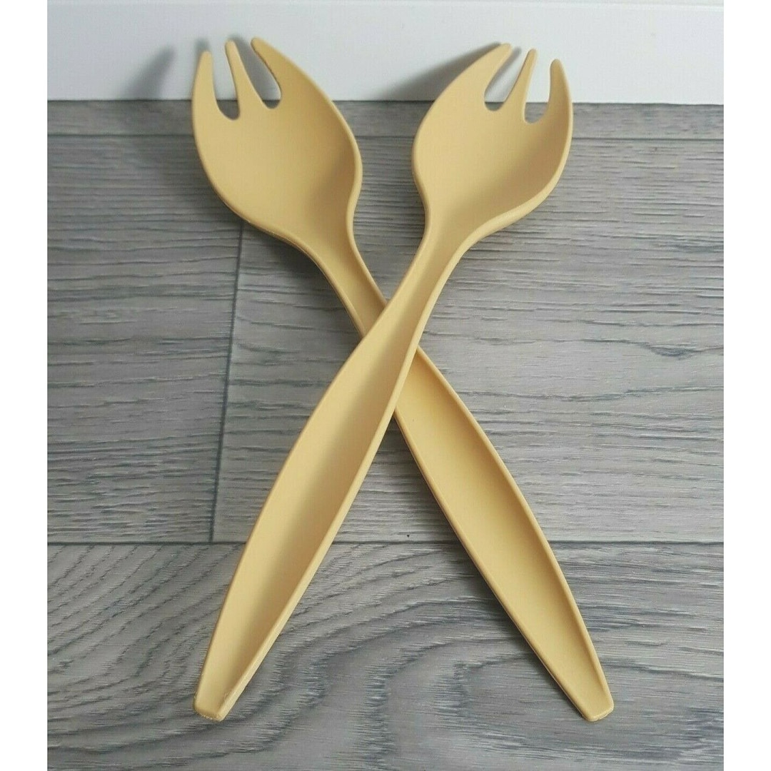 Vintage TUPPERWARE 12" Salad & Spaghetti Serving Forks Spoons Tongs ...