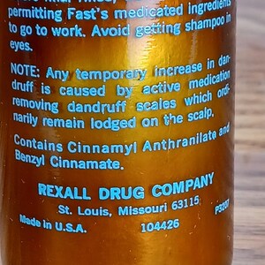 Vintage REXALL Fast Dandruff Treatment Shampoo in Amber Glass Bottle, 8 ...