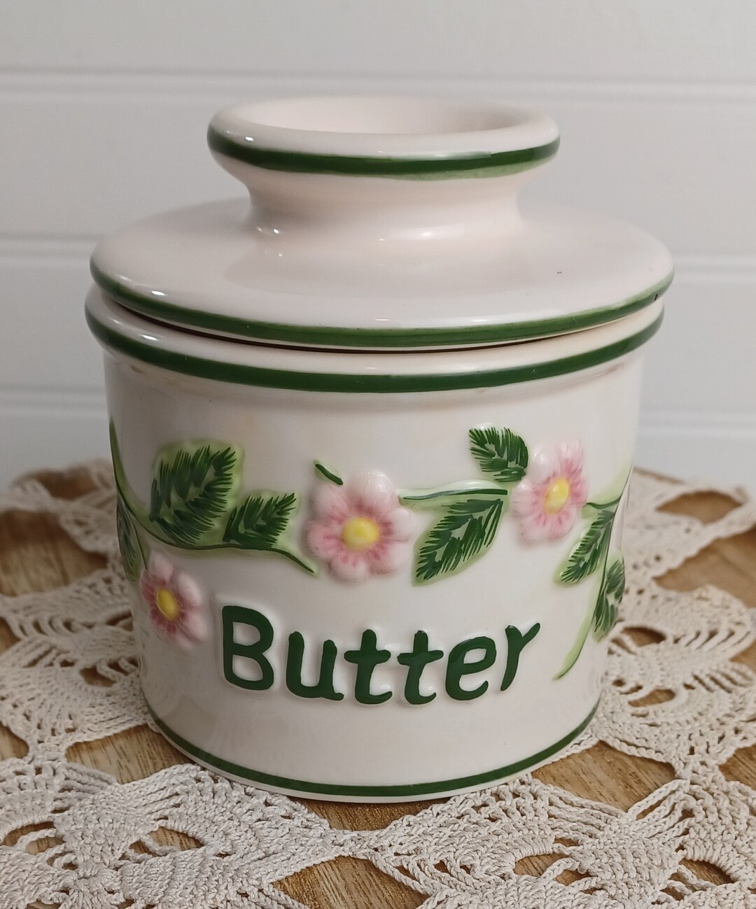 Vintage French Floral Butter Bell Croc, Ceramic Butter Keeper ...