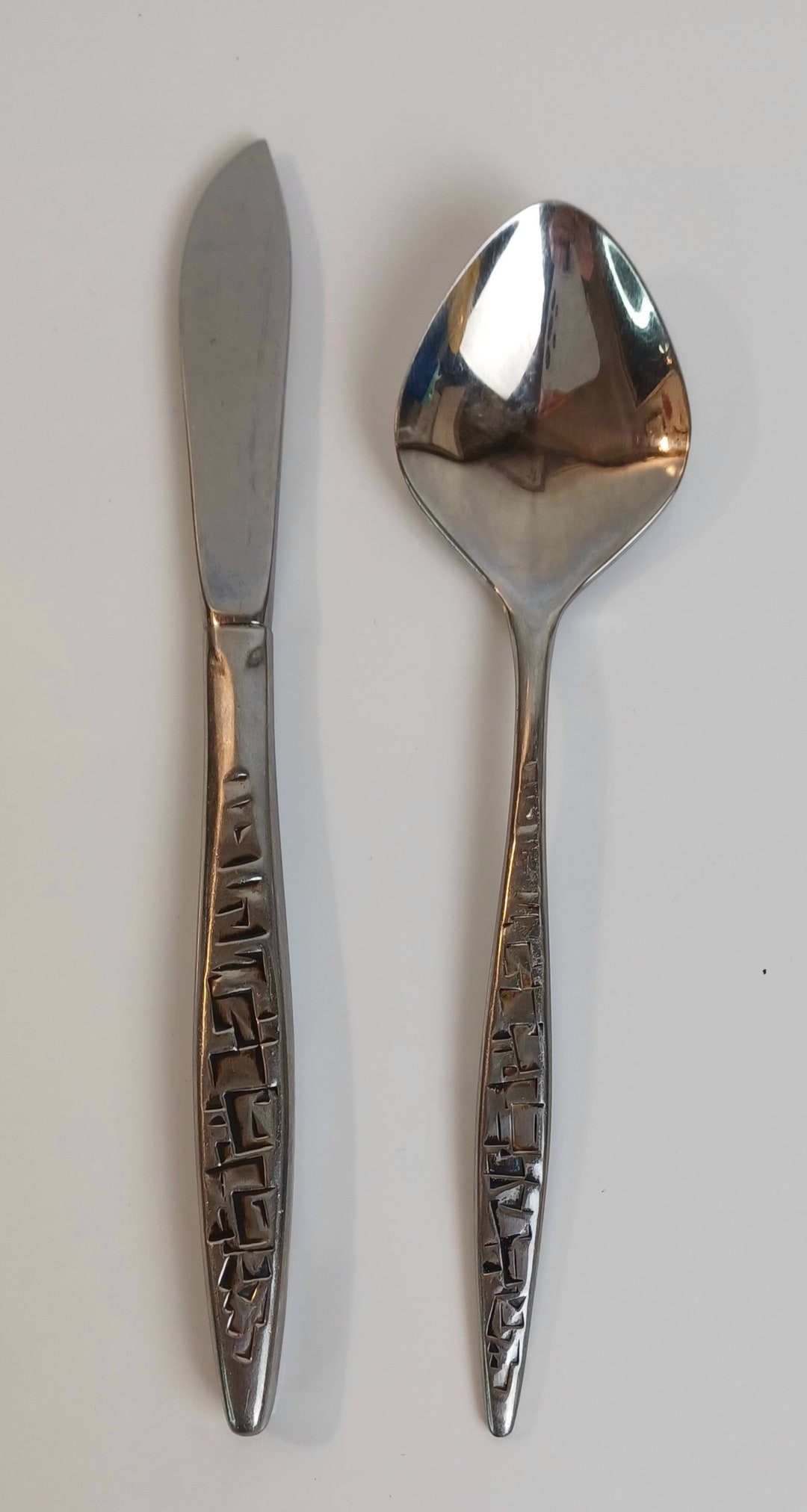 Vintage Lyon Stainless Cortez Aztec Brutalist MCM Butter and Jam Spoon ...
