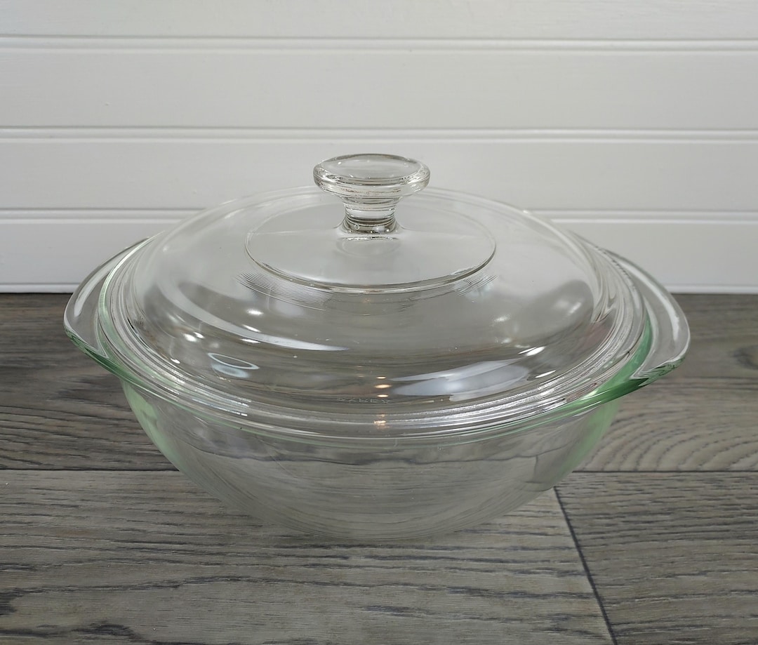 Vintage Pyrex 2 Quart Clear Glass Round Casserole Baking Dish With ...