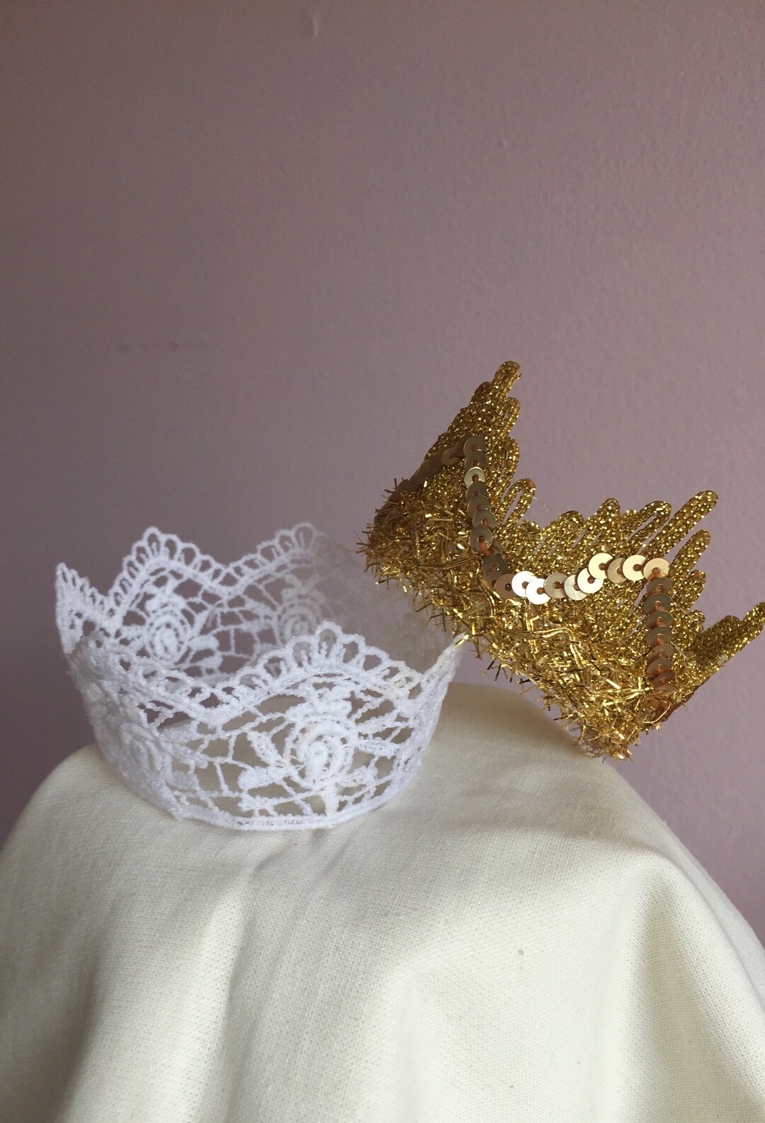 Buy Pet Crown Set of 2 Crowns Gold and White Lace Crown Pet Accessories ...