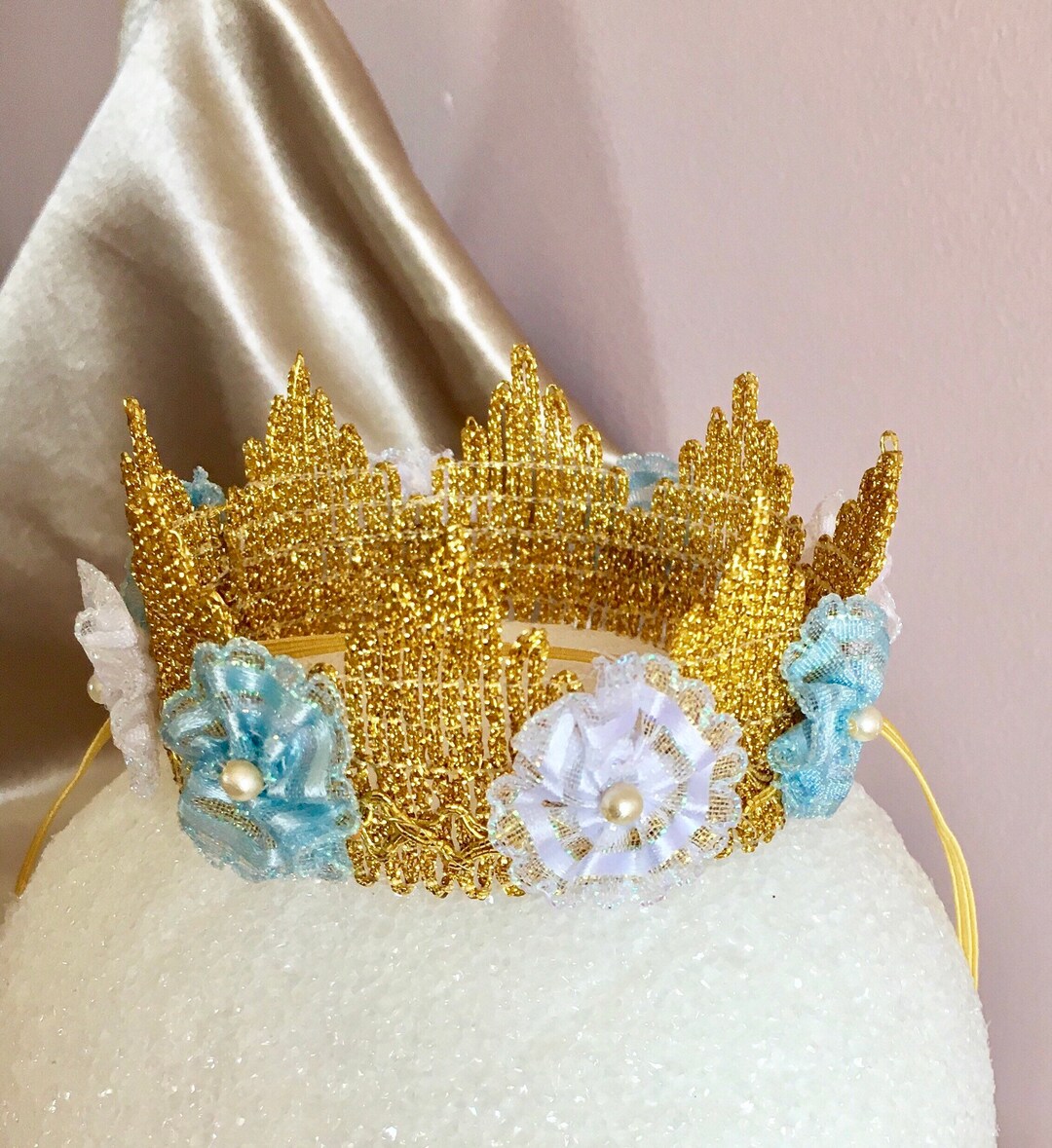 Regal Flower Crown Headband / Princess Gold Lace Crown / Newborn Crown ...