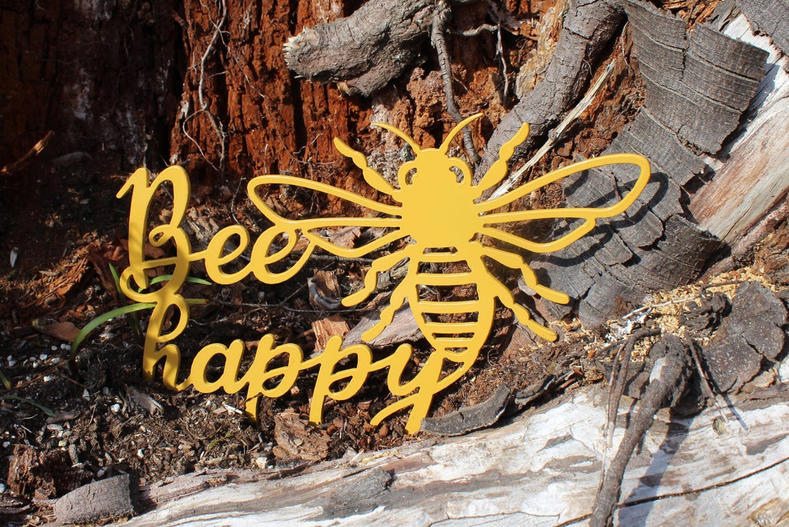 Rustic 'bee Happy' Metal Sign: Powder Coated Outdoor Art - Etsy