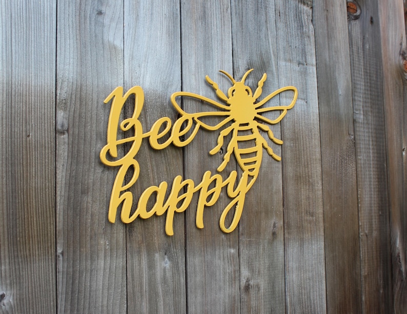 Rustic 'bee Happy' Metal Sign: Powder Coated Outdoor Art - Etsy