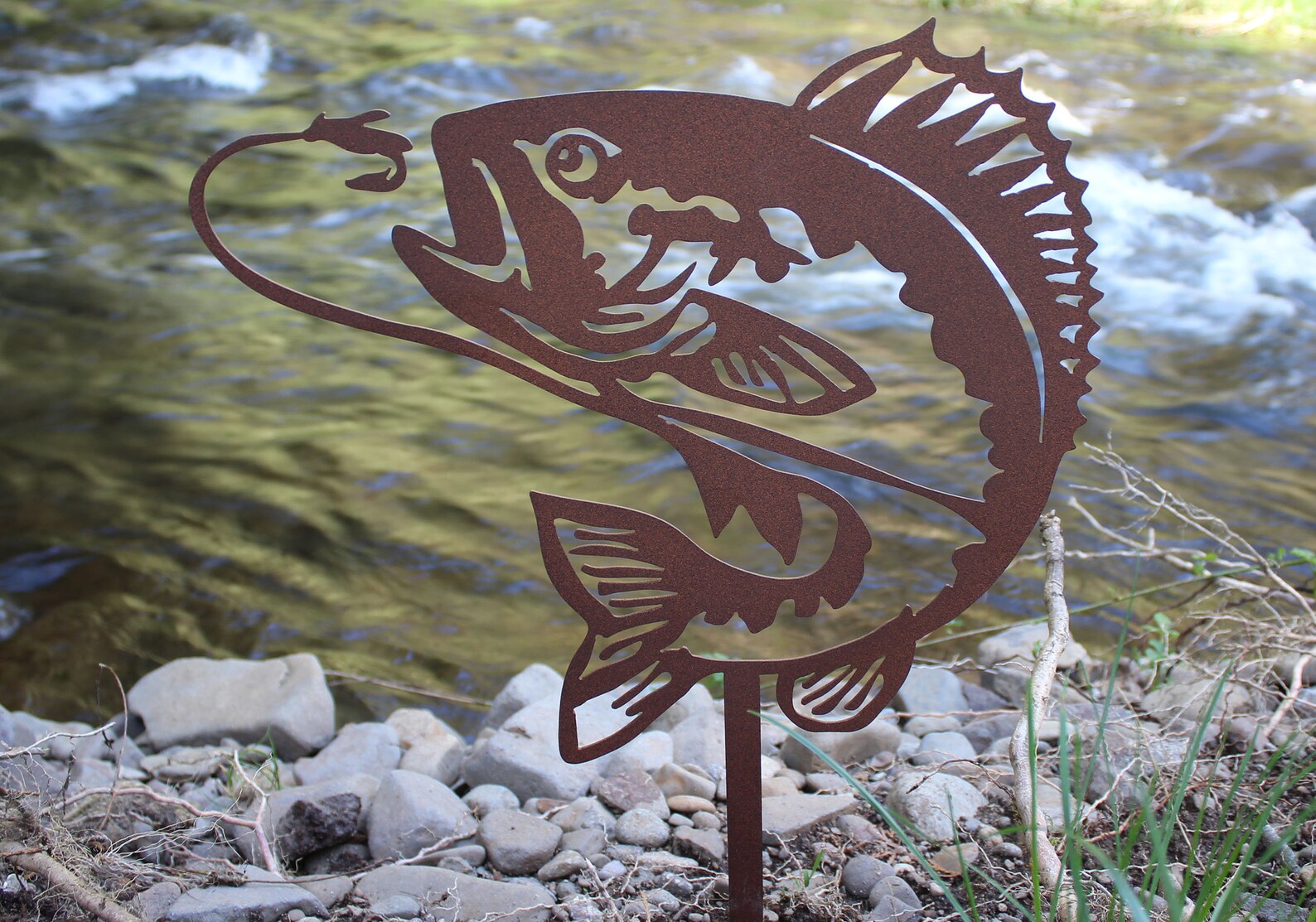 Bass Yard Stake, Garden Stake, Fish Yard Stake, Metal Fish, Fishing ...