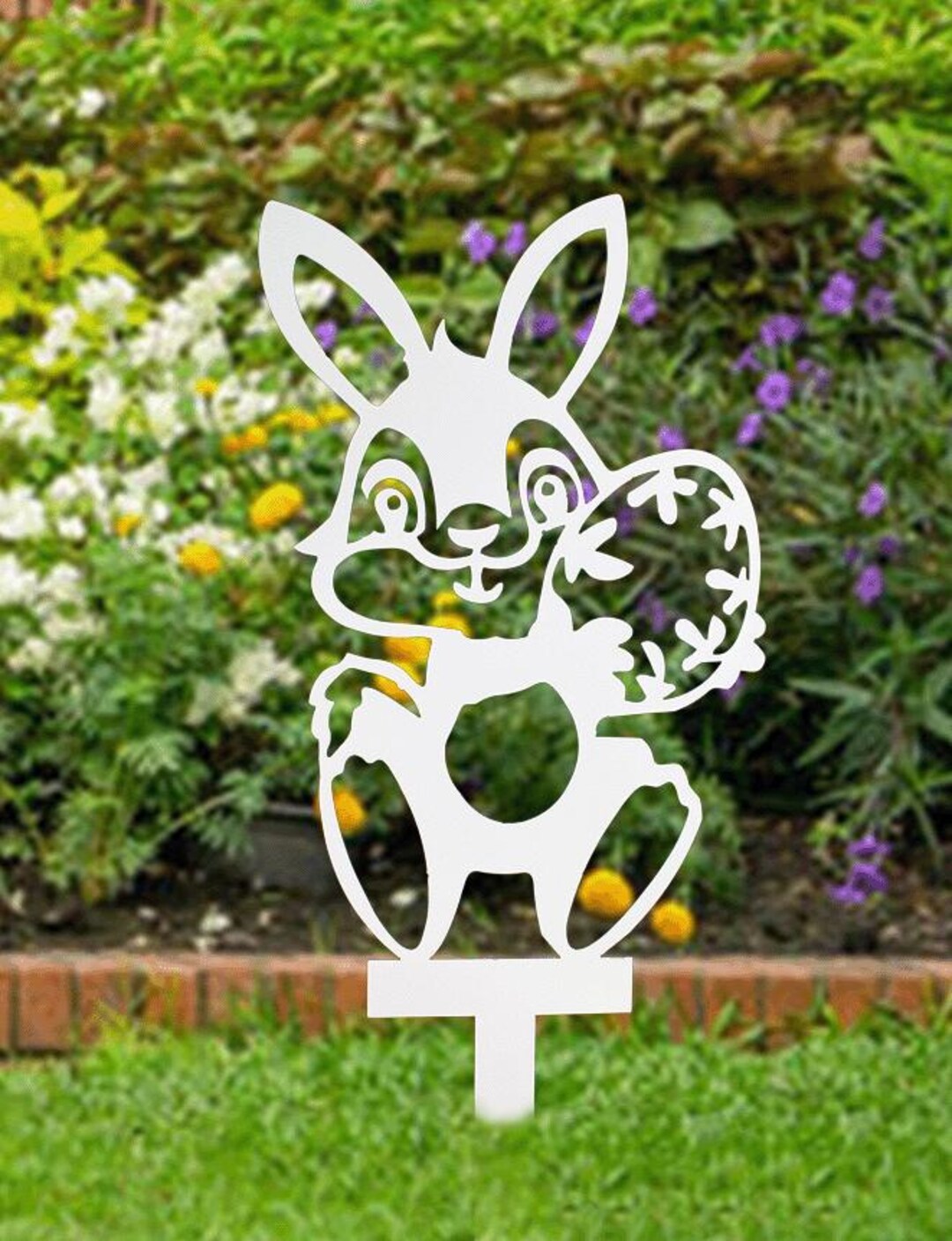 Handcrafted Easter Bunny Metal Yard Stake: Powder Coated Garden Decor ...