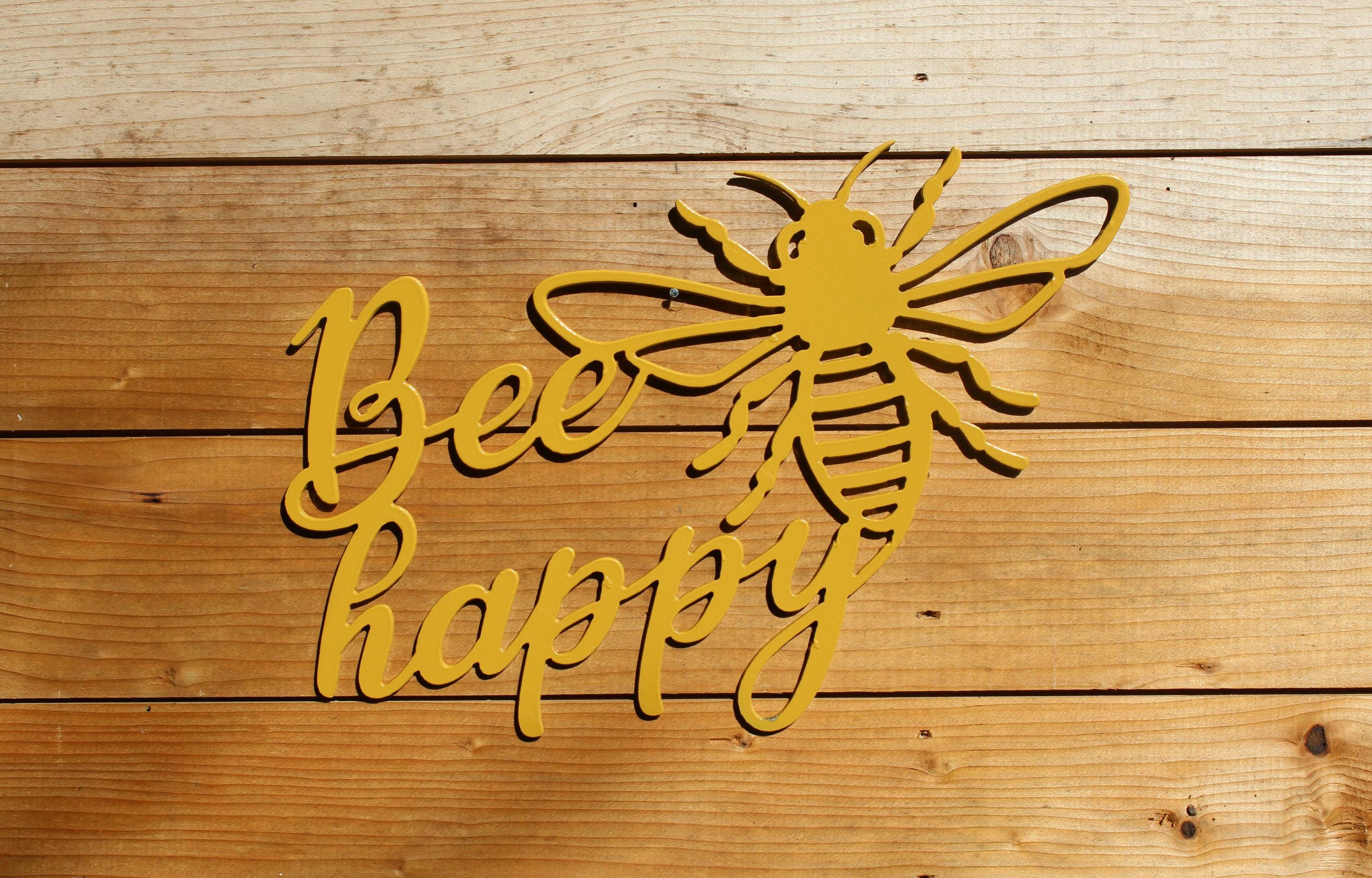 Rustic 'bee Happy' Metal Sign: Powder Coated Outdoor Art - Etsy