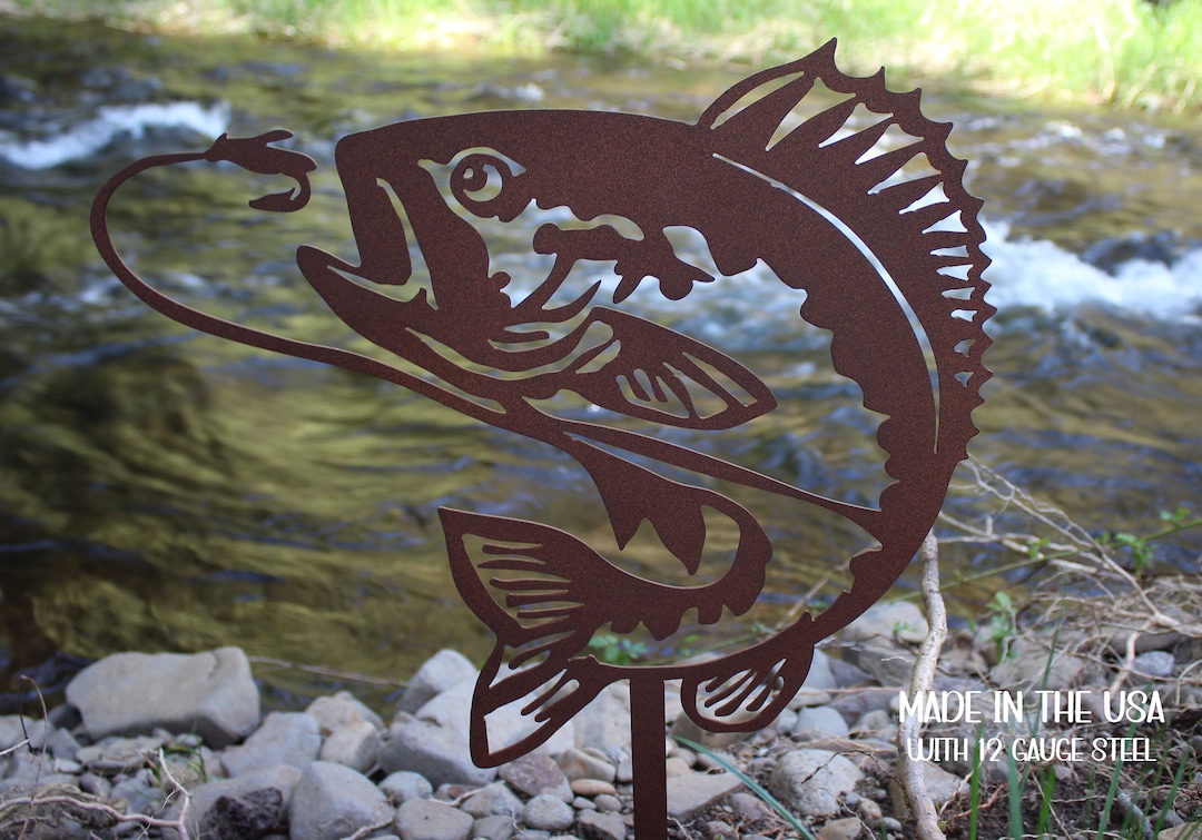 Bass Yard Stake, Garden Stake, Fish Yard Stake, Metal Fish, Fish Decor ...