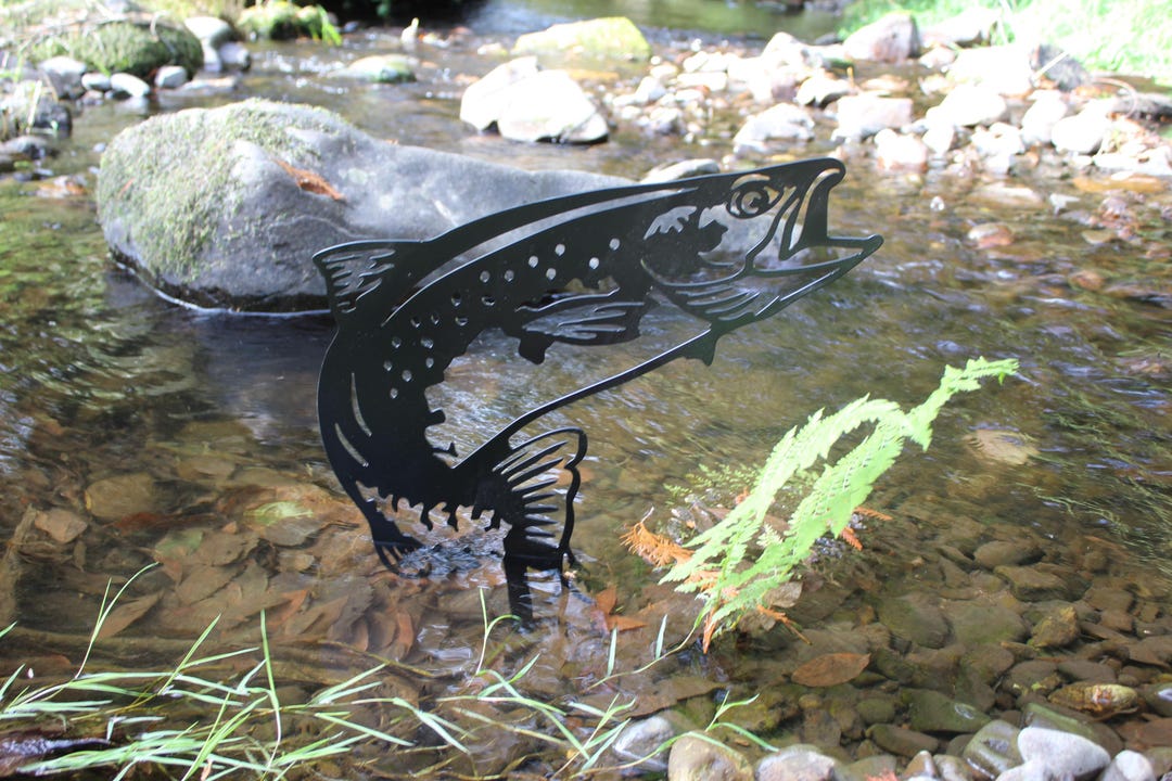Trout Yard Stake, Salmon, Fish Yard Stake, Metal Fish, Fishing Decor ...