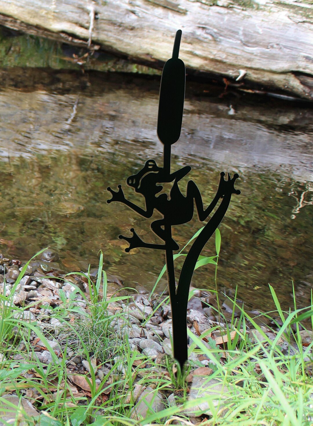 Rustic Metal Yard Art - Frog and Cattail Design, Outdoor Metal ...