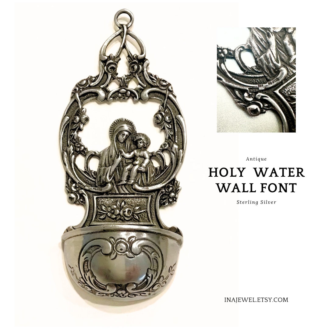 Holy Water Wall Font. Mid Century. Mother Mary and Child Jesus. Solid ...