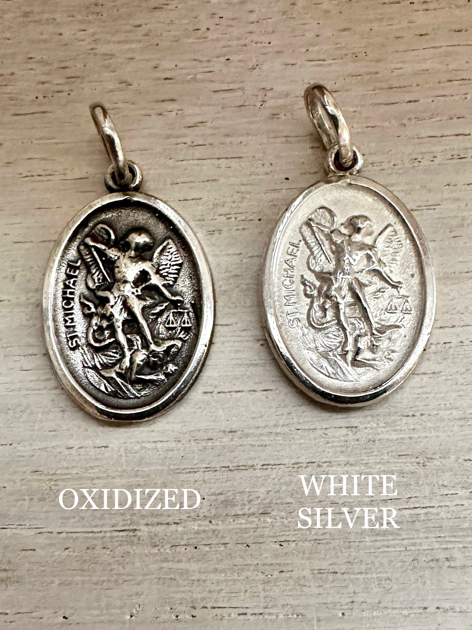 St. Michael Archangel and Guardian Angel Scapular Charm. Solid Sterling ...