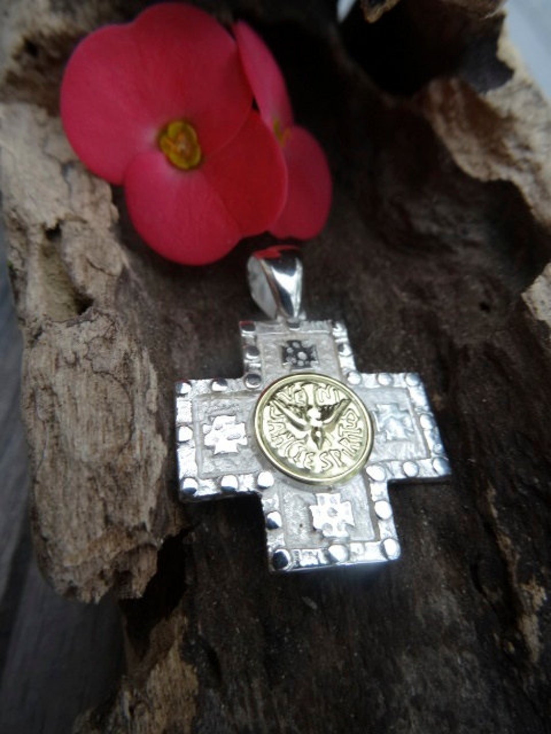 Holy Spirit Equilibrium Cross. Solid Silverilver and 18k Gold Filled ...