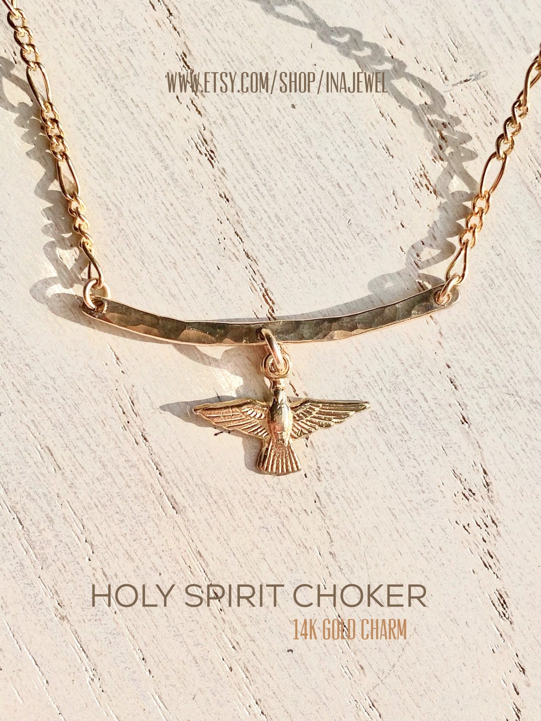 Holy Spirit Collarbone Necklace. 14k Gold Charm. - Etsy