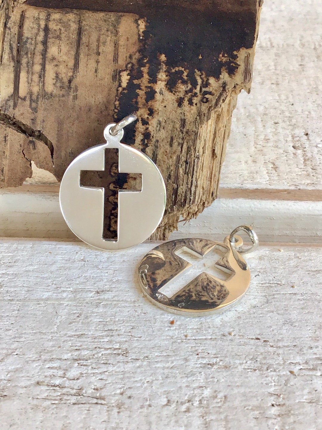 Sterling Silver Round Cross Pendant - Etsy