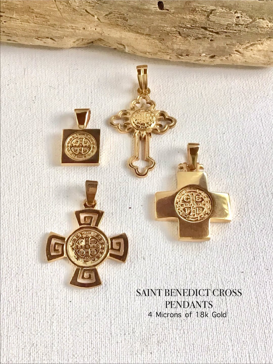 Saint Benedict Cross Pendant. Micron Plated Silver / 4 Microns 24k Gold ...