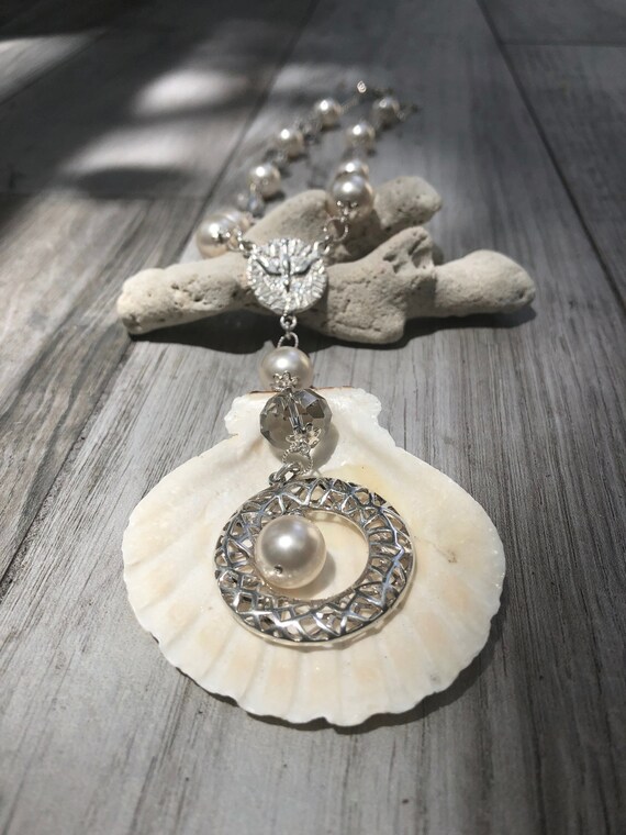 Holy Spirit Lariat Necklace. Sterling Silver and Swarovski Crystal Pearls. Etsy