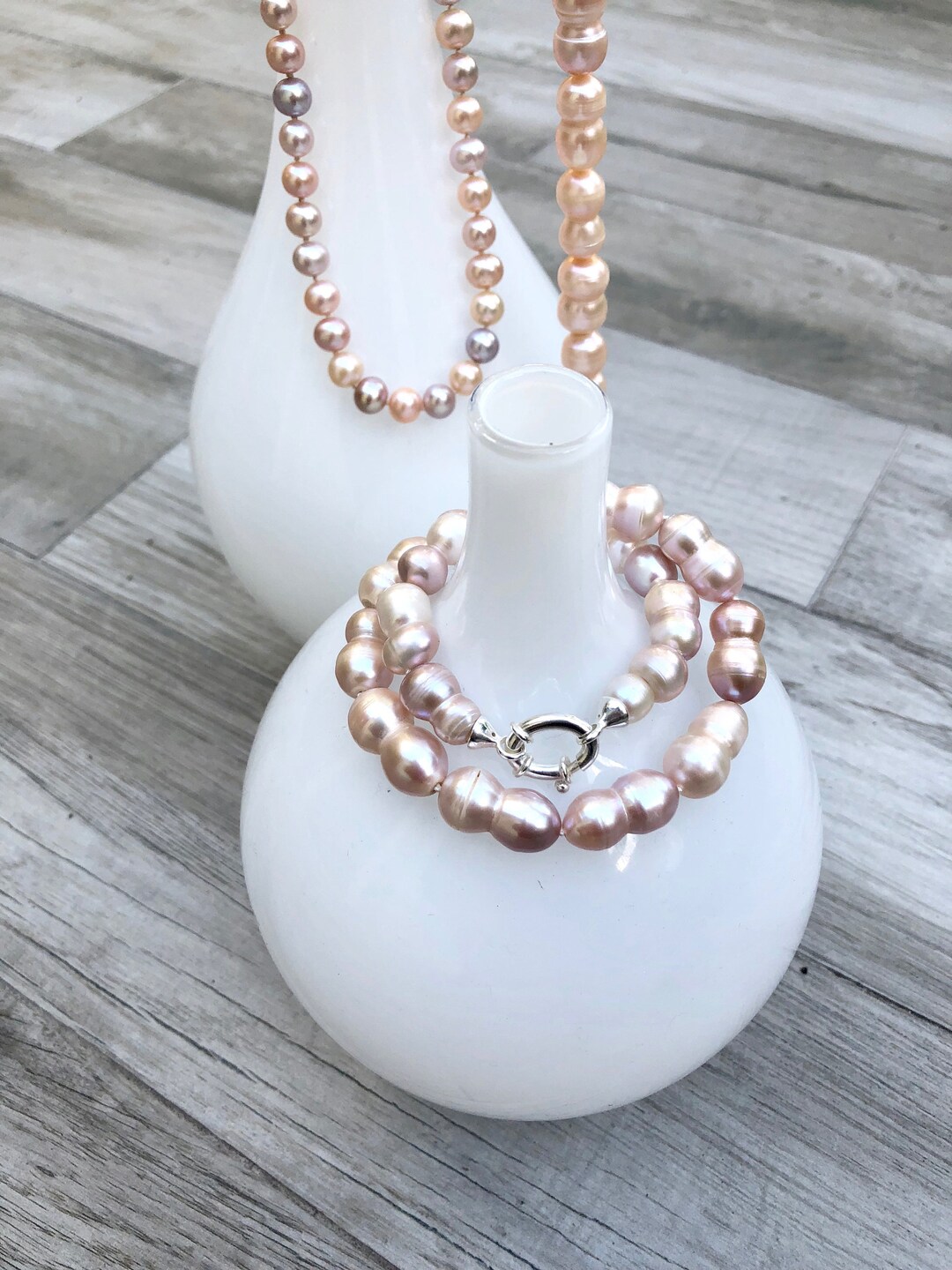 Fresh Water Twin-pearls Necklace Set. Handmade. Sterling Silver. - Etsy