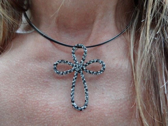 Large Black Rhinestone Cross. Infinity Cross. Sterling Siver. | Etsy