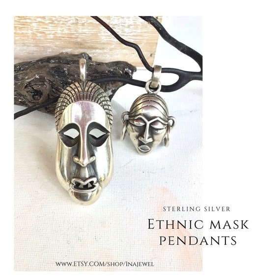 Ethnic Mask Pendants. Sterling Silver. Vintage - Gem
