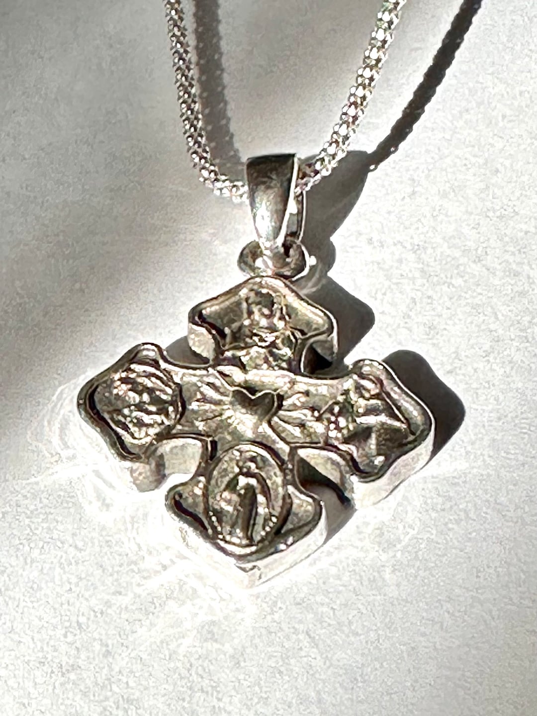 Four Way Cross With Flaming Heart. Sterling Silver. - Etsy