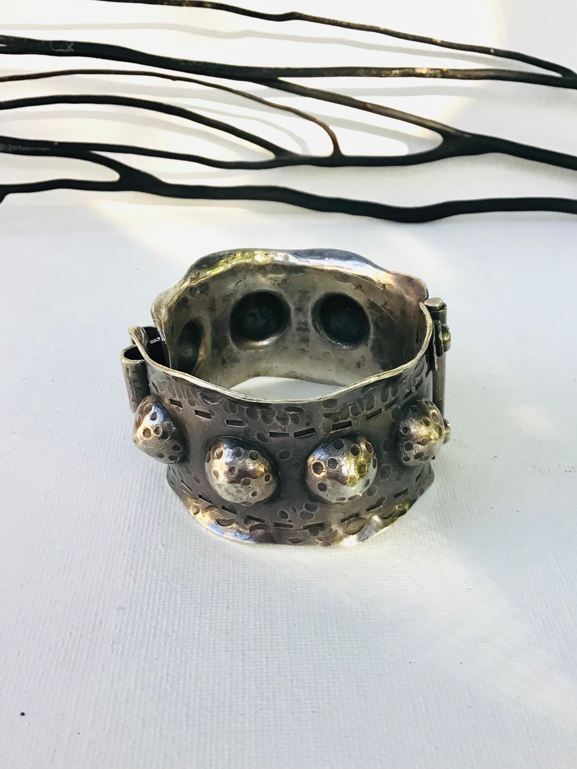 Boho Brutalist Cuff Bracelet. Sterling Silver. Vintage Medieval Style ...